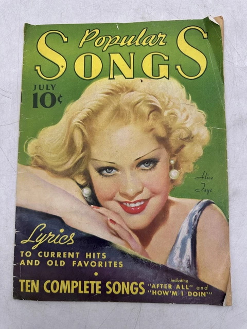 POPULAR SONGS MAGAZINE July Dell Publishing 1935 Alice Faye Cover £4.52 ...