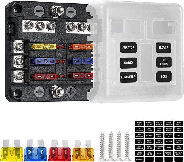 6 WAY FUSE Block,12V Blade Fuse 6 Circuit ATC/ATO Waterproof Fuse Box Holder wit EUR 23,04 ...