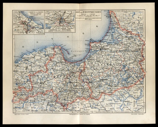 ORIGINAL ALTE LANDKARTE old map von 1906 Ostpreußen + Westpreußen EUR ...