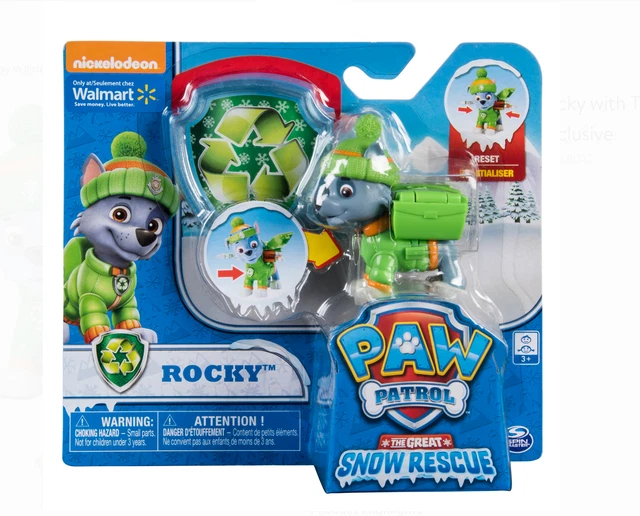 PAW PATROL SNOW Rescue - Rocky with Transforming Pup Pack & Badge New ...