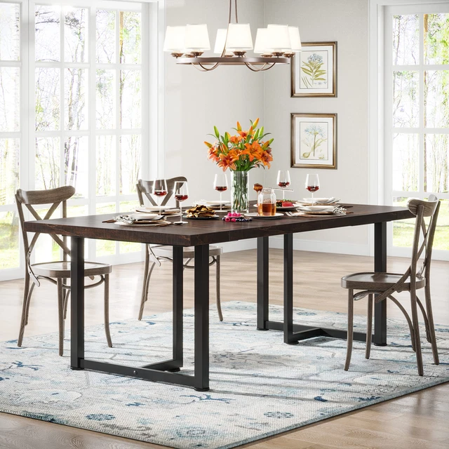TRIBESIGNS 71& FARMHOUSE Dining Table Rectangle Banquet Kitchen Table ...