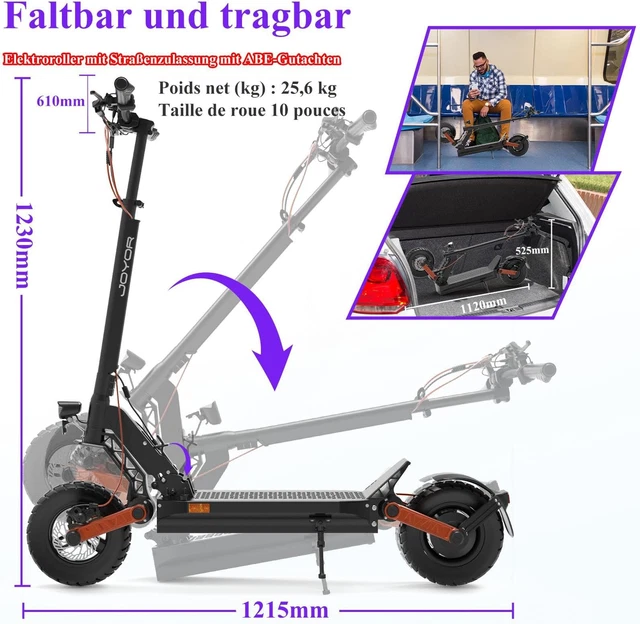 JOYOR S5 PRO 500W mit Straßenzulassung Elektroroller ABE 48V 26AH 10" E ...