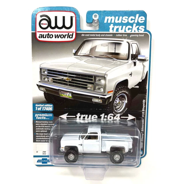 AUTO WORLD 1986 Chevy Silverado K10 Stepside Muscle Trucks 1:64 Diecast ...