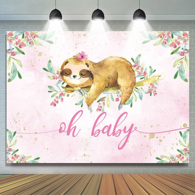 FLORAL PINK CUTE Sloth Spring Baby Shower Backdrop $37.94 - PicClick AU