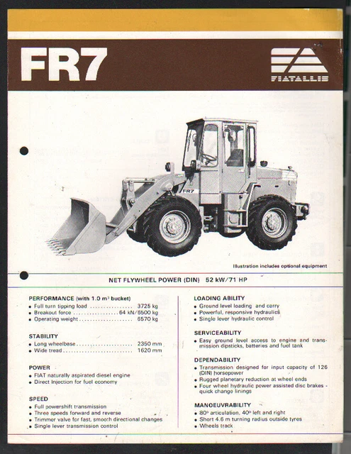 FIATALLIS &FR7& WHEELED Loader Shovel Brochure Leaflet £5.00 - PicClick UK