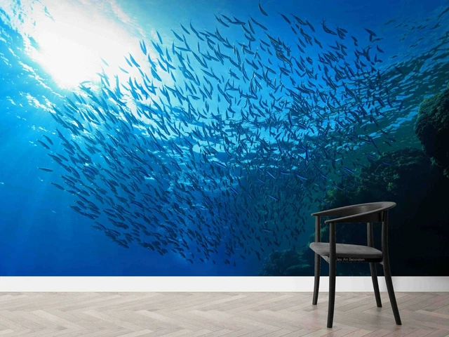 3D OCEAN FISH School Wallpaper Wall Mural Removable Self-adhesive 1073 ...