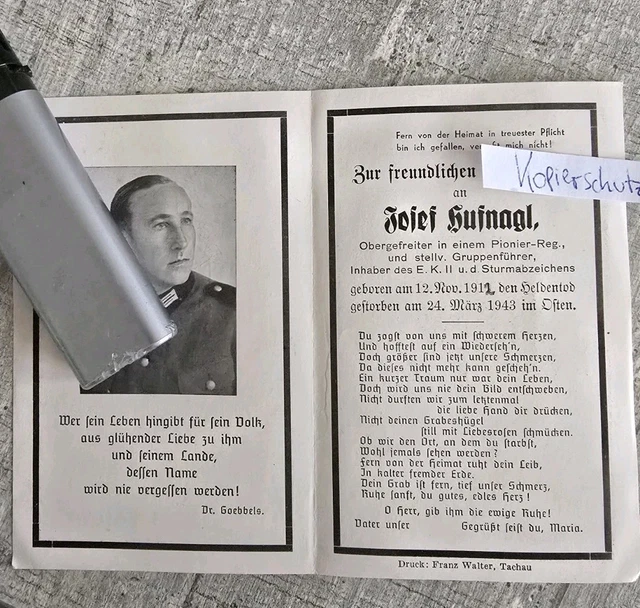 STERBEBILD 2.WK. Soldat Obergefreiter Pionier-Reg. Gruppenleiter, Dr ...