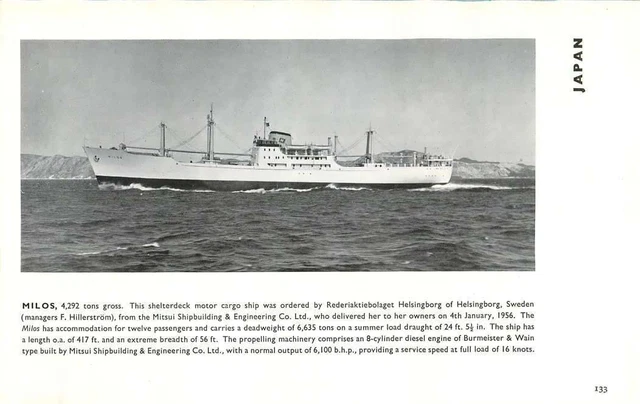 1957 MITSUI, JAPAN Built Motor Cargo Ship, "Milos”, Carries 12 ...