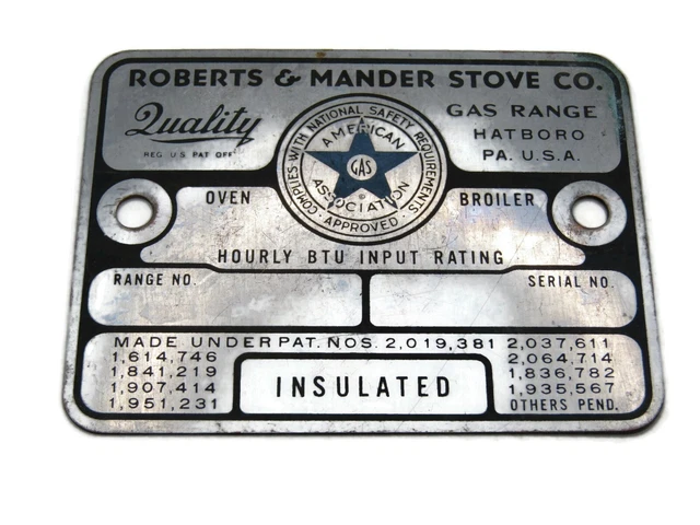 ROBERTS & MANDER Stove Co. Oven Broiler Metal Tag Silver Tone £9.64 ...