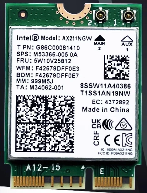 INTEL WIFI 6E AX211 AX211NGW M.2 802.11ax Dual Band WiFi + Bluetooth ...