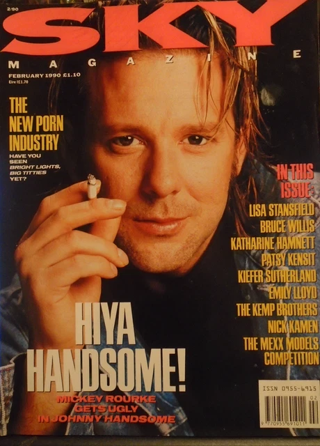 SKY MAGAZINE FEBRUARY 1990 mickey rouke/bruce willis/kiefer sutherland ...