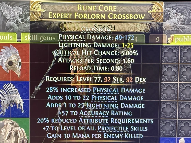 PATH OF EXILE 2 Poe2 Crossbow 49-172 Physical Dmg 1-25 Light Dmg 7 ...