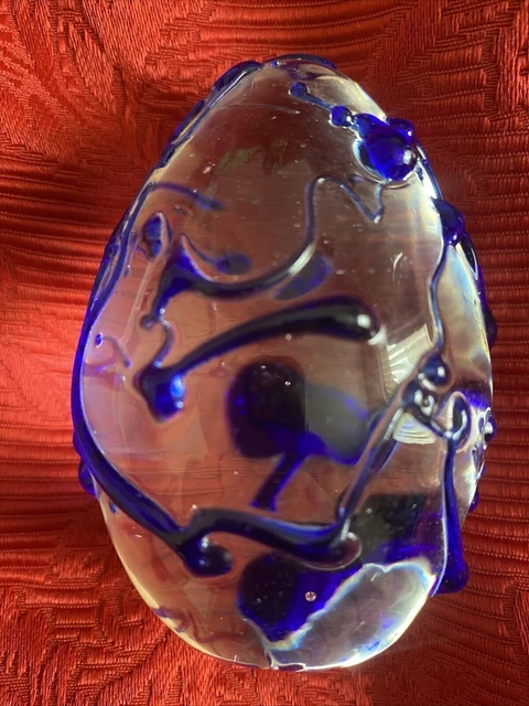 PAPERWEIGHT EGG SHAPE Clear Cobalt Blue Art Glass 3.5 Inch Tall - 9 £20 ...
