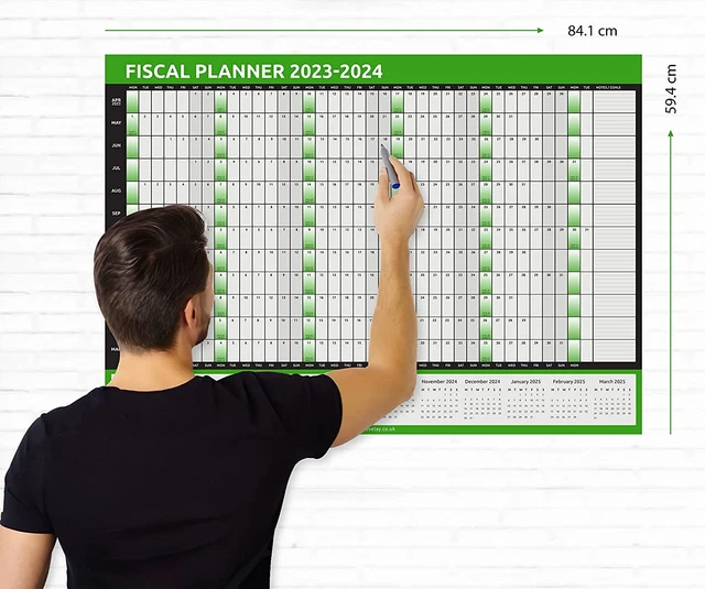 FISCAL 2023 2024 Wall Planner Calendar A1 Size 84cm x 59cm full Year to ...