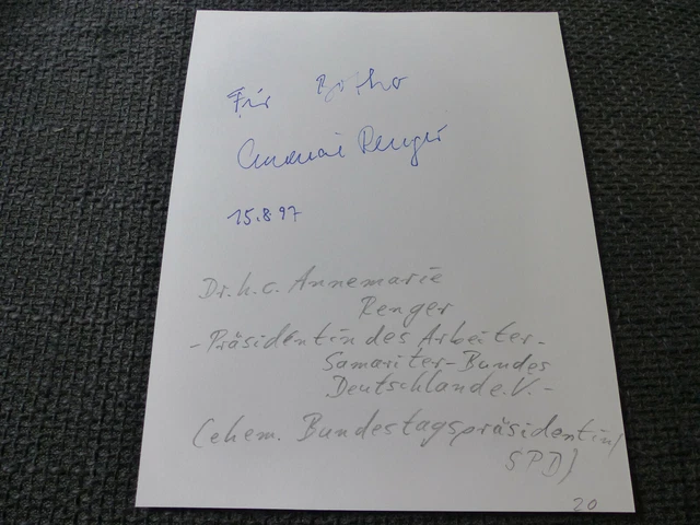 ANNEMARIE RENGER (+) signed Autogramm auf 19x24 cm Zettel InPerson LOOK ...