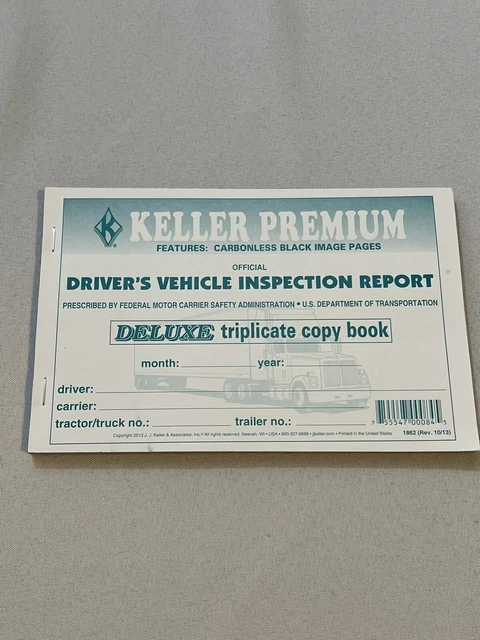 KELLER DRIVER'S Vehicle Inspection Report Pre & Post Trip Triplicate ...