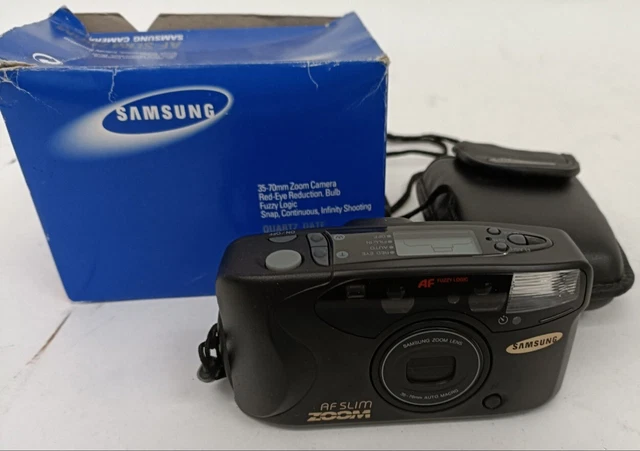 SAMSUNG AF SLIM Zoom 35mm Film Camera Vintage Black With Original Box £ ...