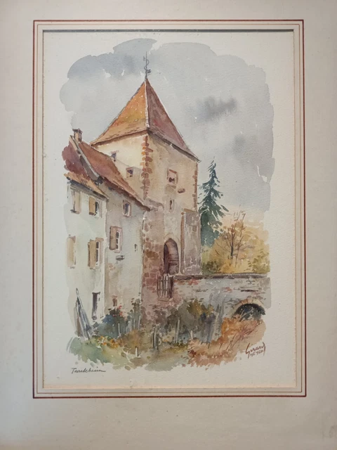 TABLEAU AQUARELLE D'UN Village Alsacien, Turckheim Signé Gérard Meyer ...