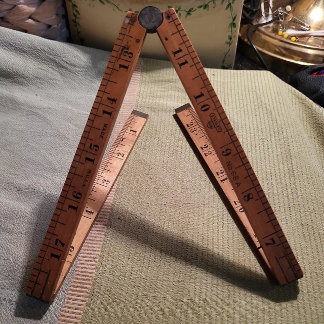 ANTIQUE STANLEY WOOD Brass Folding Ruler 24 inch Vintage Pocket Tool 24 ...