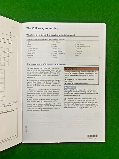 VOLKSWAGEN SERVICE HISTORY Book For All VW Model Petrol And Diesel ...