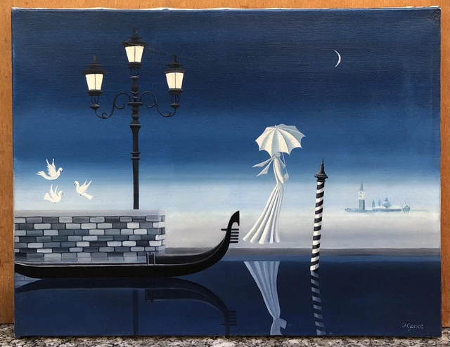 TABLEAU HUILE ART Naïf Francine GENOT (1930-2019) Paysage Venise ...