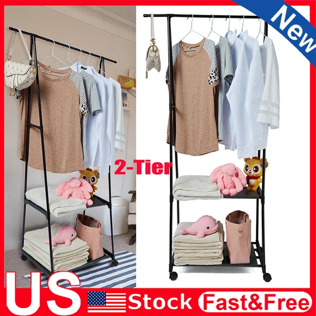 ROLLING GARMENT LAUNDRY Rack Clothes Rack On Wheels Clothes Storage ...