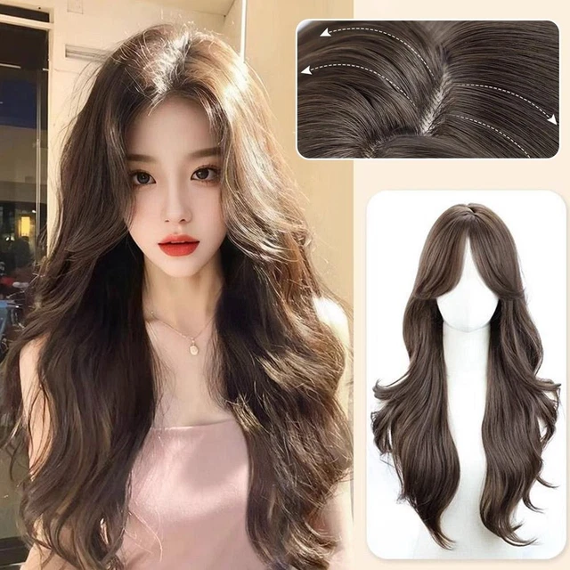 LONG CURLY HAIR Synthetic Natural Middle-parted Curly Fiber Heat A9C3 ...