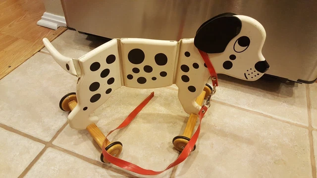 VINTAGE DOG PUSH/PULL Toy Wiggling Wooden Flexible Spotty Dalmation $29 ...