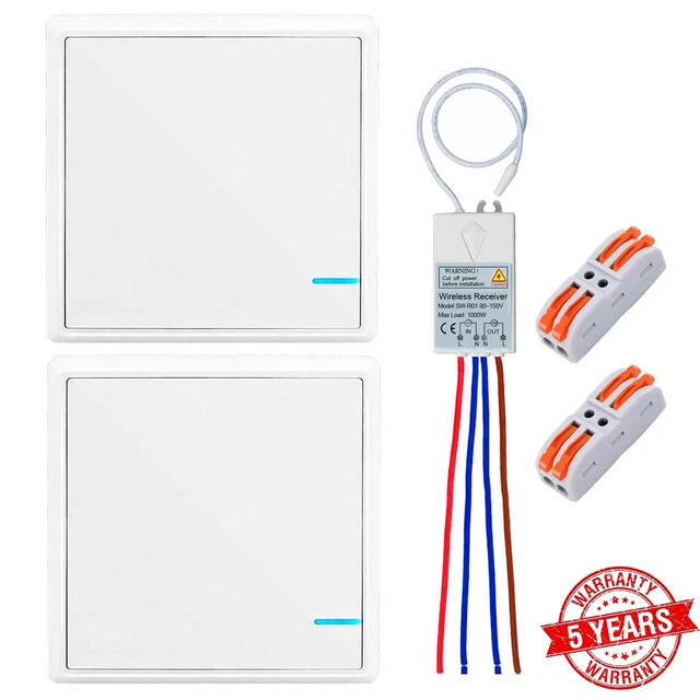 WIRELESS LIGHT SWITCH and Receiver Kit Remote Control No Wiring 2Switch ...