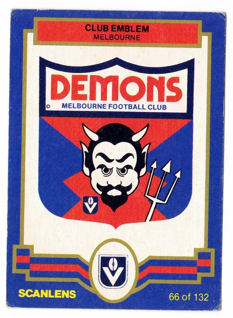 SCANLENS VFL 1986 Footy Card Melbourne Demons Checklist Emblem Logo Pen ...