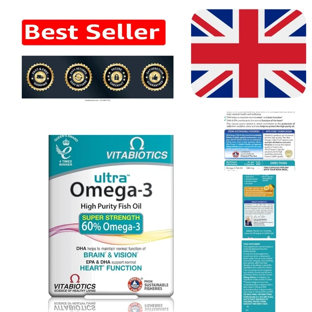 VITABIOTICS ULTRA OMEGA 3, 60 Orange-Flavored Capsules for Heart ...