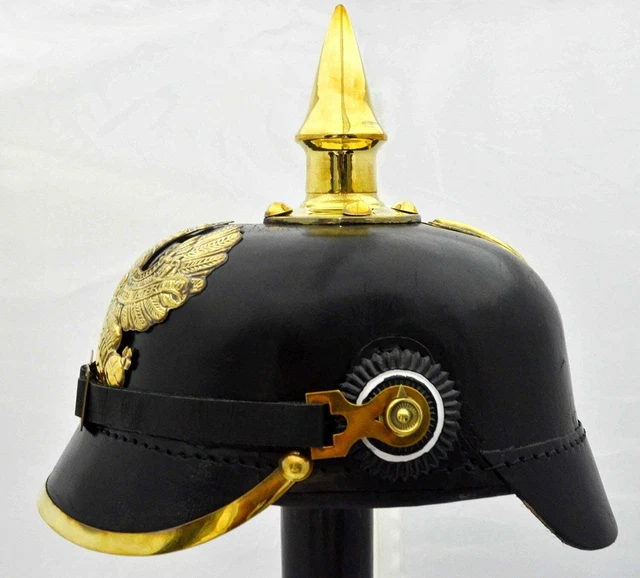 WW1 WW2 GERMAN Pickelhaube Helmet Officer Costume Prussian Leather ...