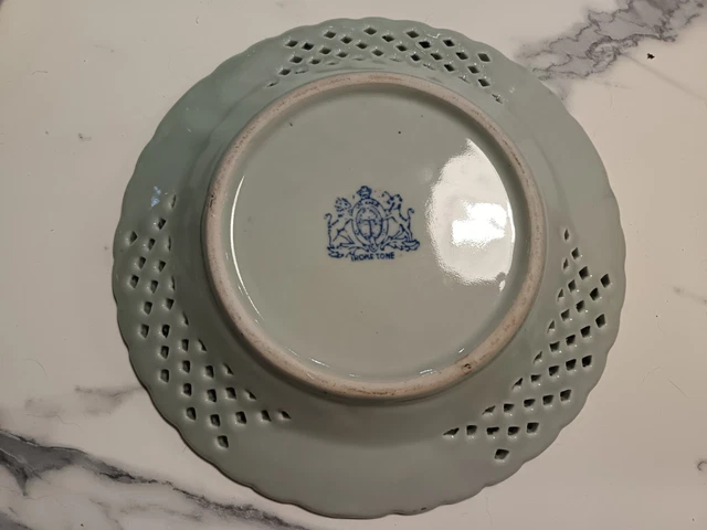 CHINESE STYLE IRONSTONE Stamped Blue & White Pierced-Rim Plate Lattice ...