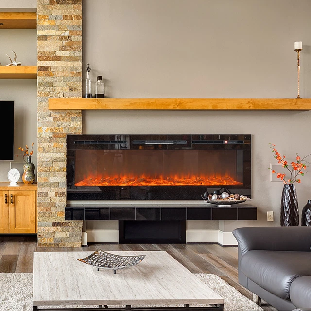 MODERN INSET LED Electric Fire Mirror Effect Wall Mounted Fireplace 40 ...