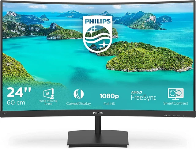 PHILIPS 241E1SC - 24 Inch FHD Curved Monitor, 75Hz, VA, 4ms, AMD ...