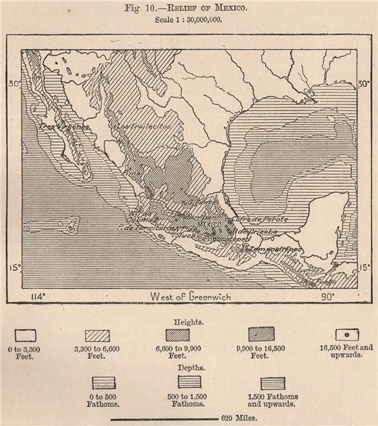 RELIEF OF MEXICO 1885 antica mappa mappa vintage EUR 12,97 - PicClick IT