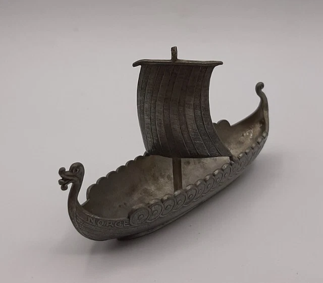 VINTAGE NORGE HANDSTOPT TPB Tinn Pewter Norwegian Viking Ship Boat Salt ...