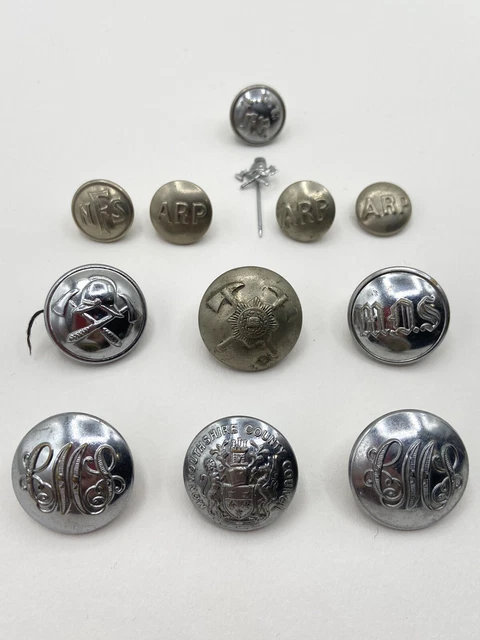 WW2 BRITISH NATIONAL Fire Service Mixed Units Buttons & Stick Pin (12 ...