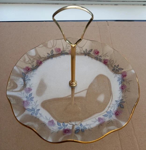 VINTAGE CHANCE Glass Single Teir Cake Stand Plate £10.80 - PicClick UK