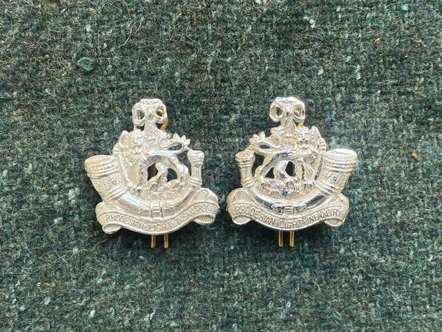 ORIGINAL PAIR RHODESIAN Light Infantry RLI Army Annodised OR's Collar ...