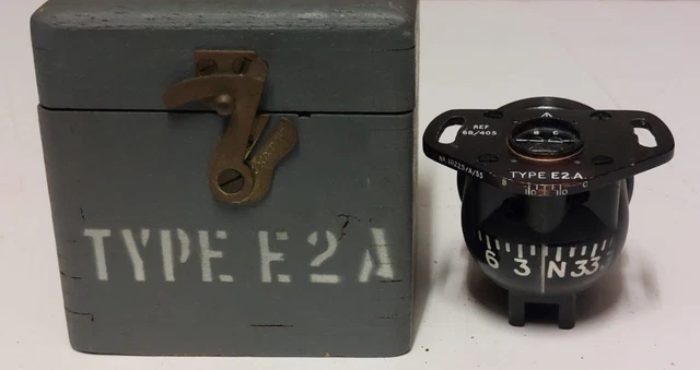 VINTAGE RAF COMPASS Type E2 A [Standby Compass] Ref 6B/405 - In Wooden ...