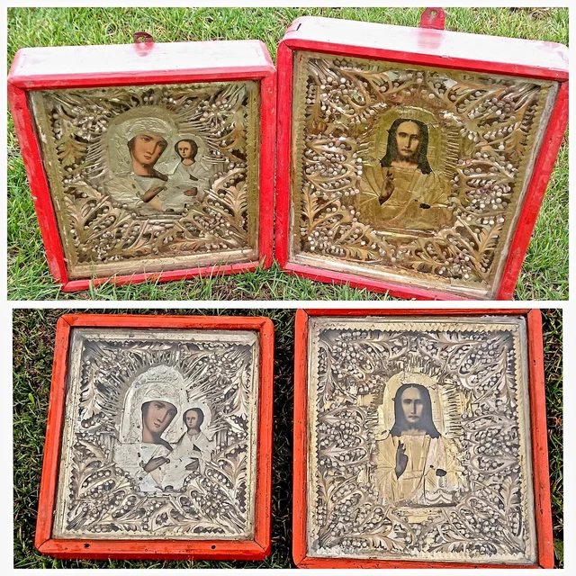 ANTIQUE RARE ICONS of Jesus Christ + Icon of the Mother of God XIX ...
