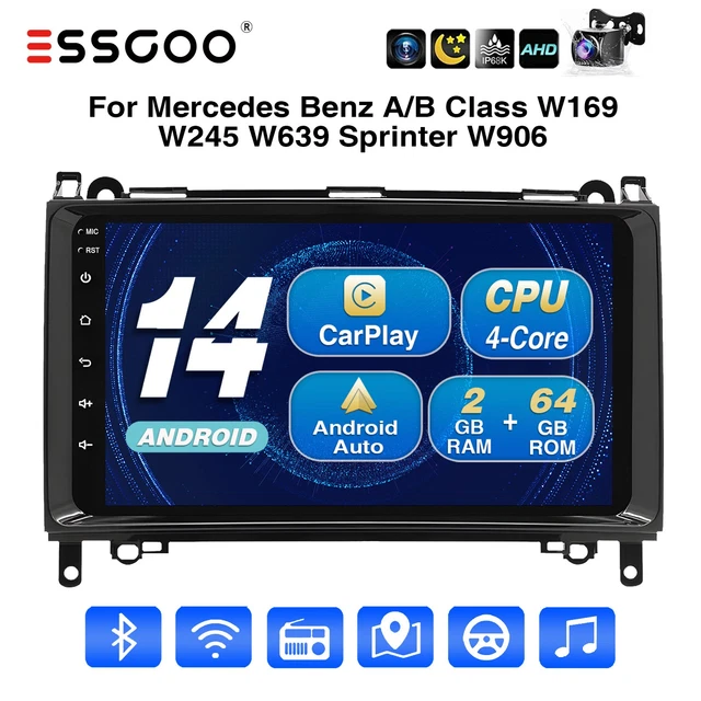 9& CARPLAY ANDROID 14 2+64G Autoradio GPS KAM Für Benz A B Klasse W169 ...