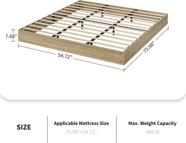 MODERN WOODEN DOUBLE Bed Frame Platform Base with Slats No Box Spring ...