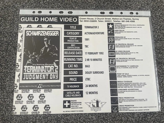 TERMINATOR 2 JUDGMENT Day Vhs Sample Sleeve Ex Rental Big Box Guild £21 ...