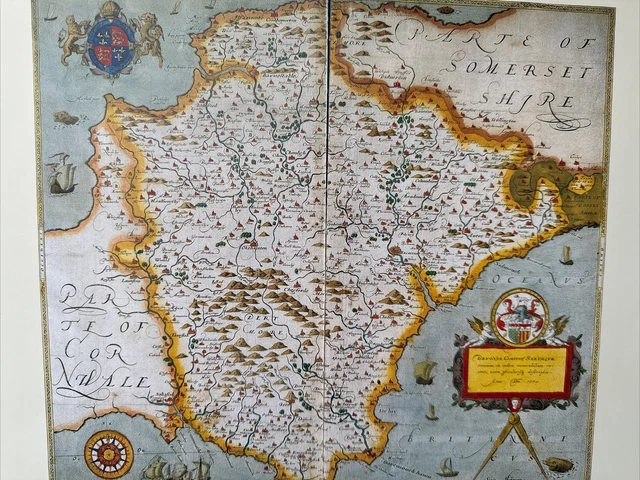OLD TUDOR SAXTON 1500s Map of Devon, England 1575 Antique Reprint ...