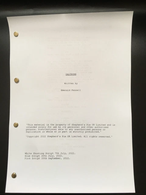 SALTBURN FILM SCRIPT Screenplay. Barry Keoghan, Jacob Elordi, Carey ...