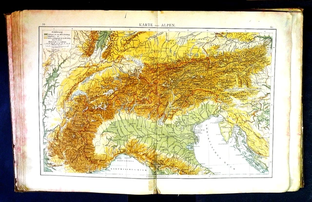 1888=GEO-GRAPHICAL PLAN.GENERAL PHYSICS MAP OF THE ALPS.Andree.Putzgers ...