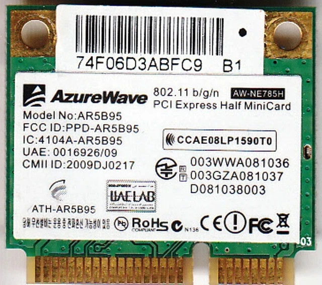 CARTE SANS FIL Mini-Pcie Wifi Aw-Ne785H Atheros Ar5B95 802.11Bgn Azurewave Aw-Ne785H Atheros ...