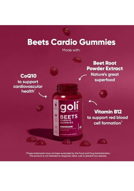 GOLI BEETS CARDIO Gummies Beetroot Extract Heart Health Antioxidants ...
